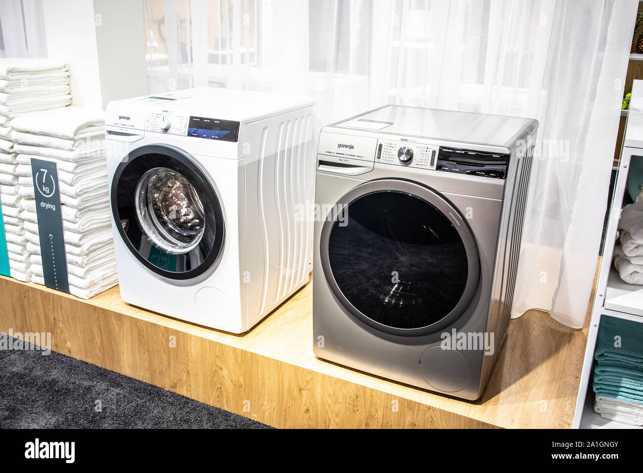 Berlin, Germany, Sep 2019 free-standing GORENJE Washing Machines on ...