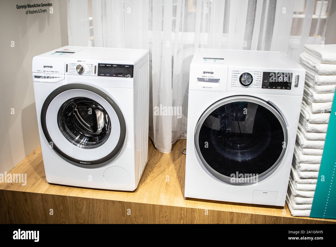 Berlin, Germany, Sep 2019 free-standing GORENJE Washing Machines on ...