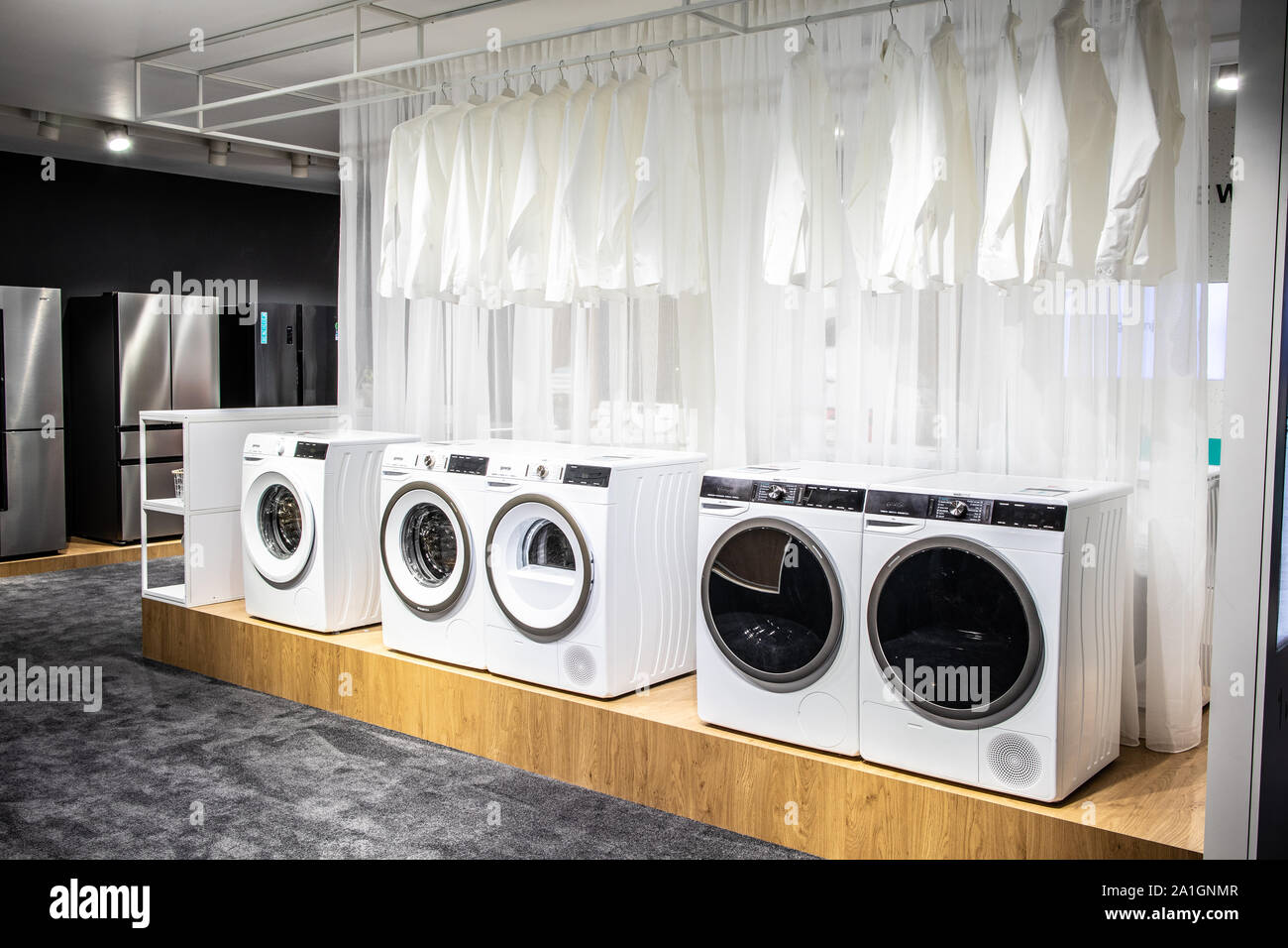 Berlin, Germany, Sep 2019 free-standing GORENJE Washing Machines on ...