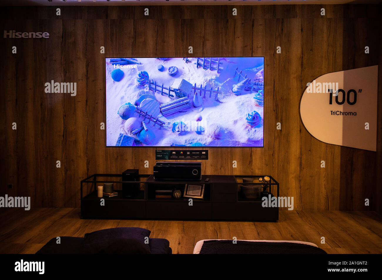 Berlin, Germany, Sep 2019, Hisense LASER 4K HDR 100inch Smart TV on ...