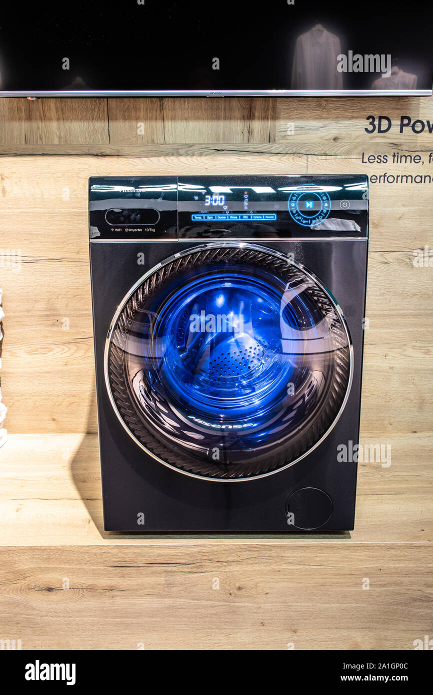 Berlin, Germany, Sep 2019 Hisense washing machine tumble dryer on ...