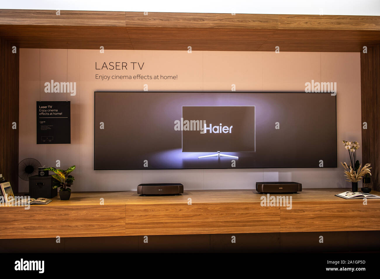 Berlin, Germany, Sep 2019 Haier LASER 4K 8k HDR Cinema Smart TV on ...