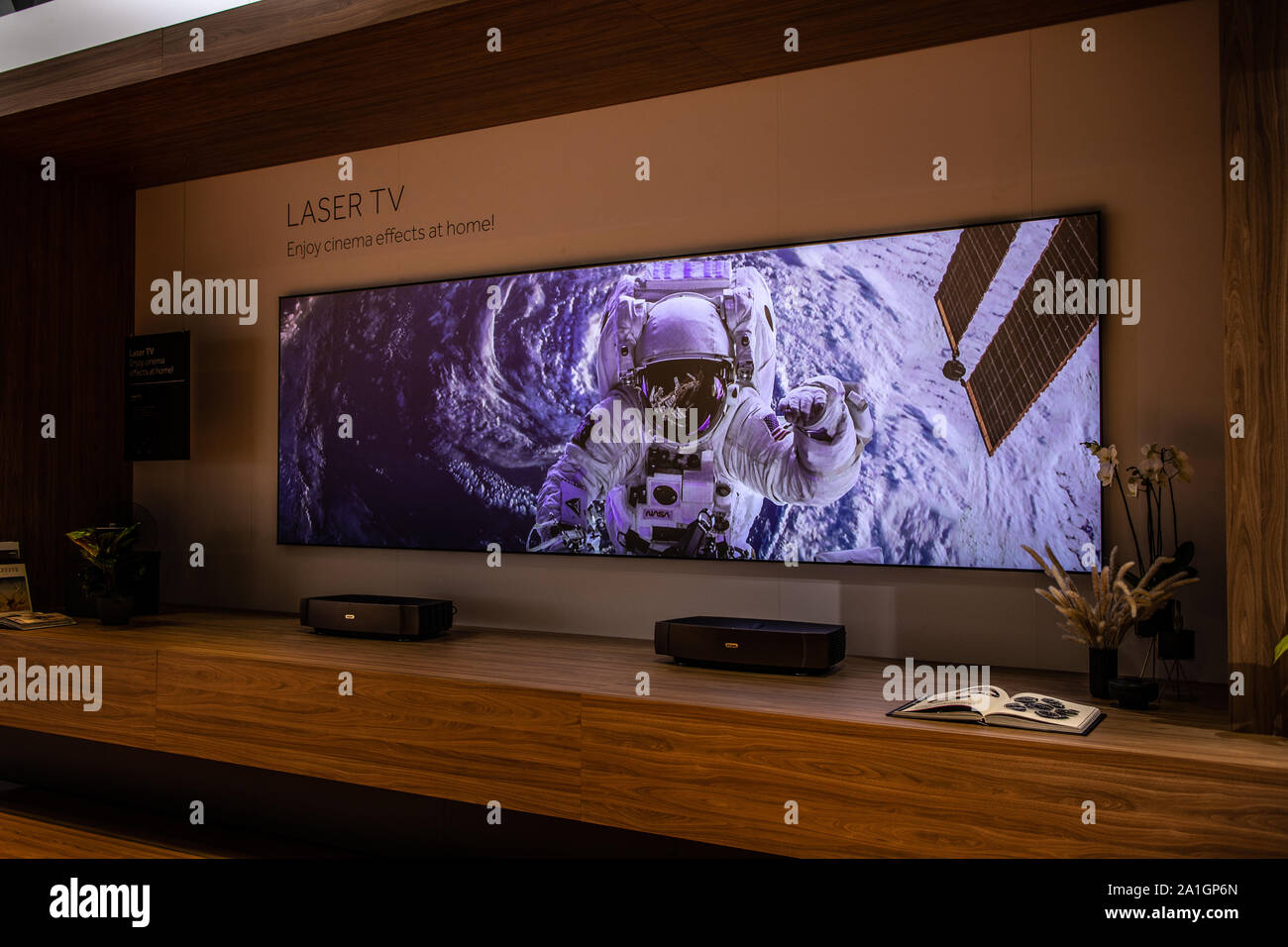 Berlin, Germany, Sep 2019 Haier LASER 4K 8k HDR Cinema Smart TV on ...