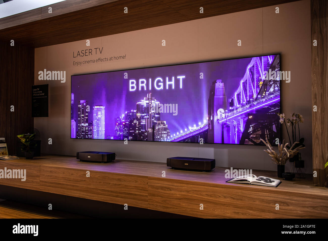 Berlin, Germany, Sep 2019 Haier LASER 4K 8k HDR Cinema Smart TV on ...