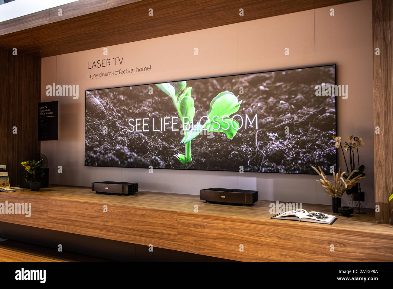 Berlin, Germany, Sep 2019 Haier LASER 4K 8k HDR Cinema Smart TV on ...