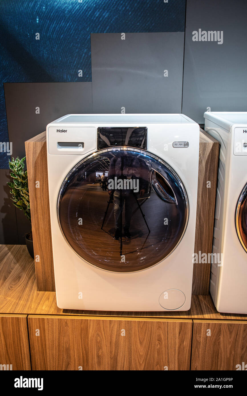 Berlin, Germany, Sep 2019 Haier XXL Washing Machine tumble dryer on ...