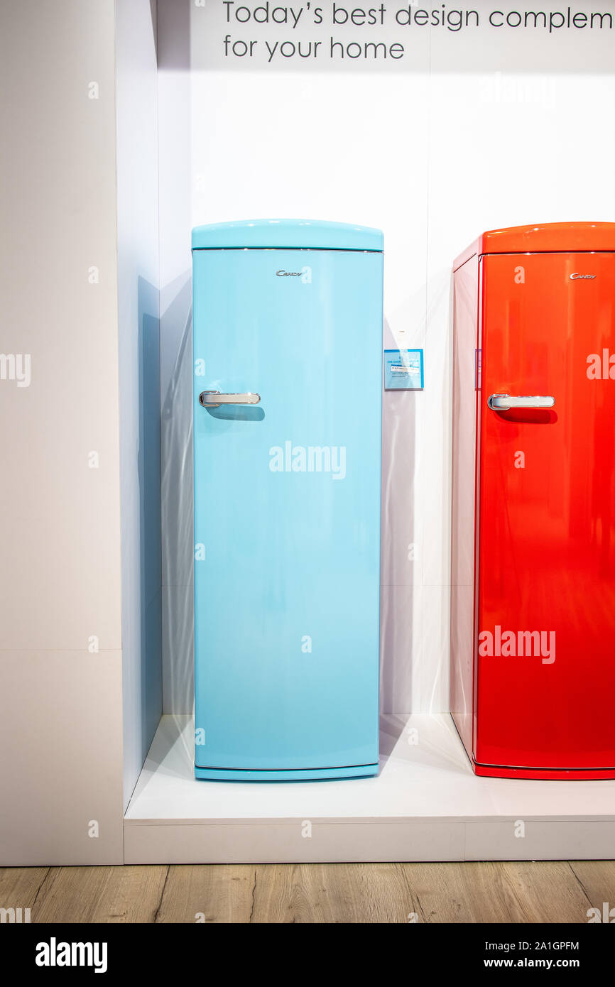 Berlin, Germany, Sep 2019, Candy fridge refrigerator freezer at Candy ...