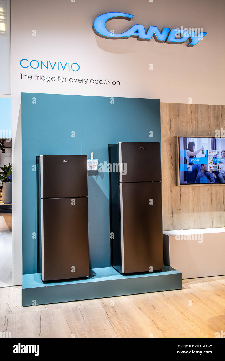 Berlin, Germany, Sep 2019, Candy fridge refrigerator freezer at Candy ...