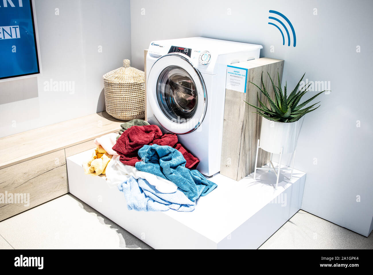 Berlin, Germany, Sep 2019, free-standing Candy Washing Machine on ...