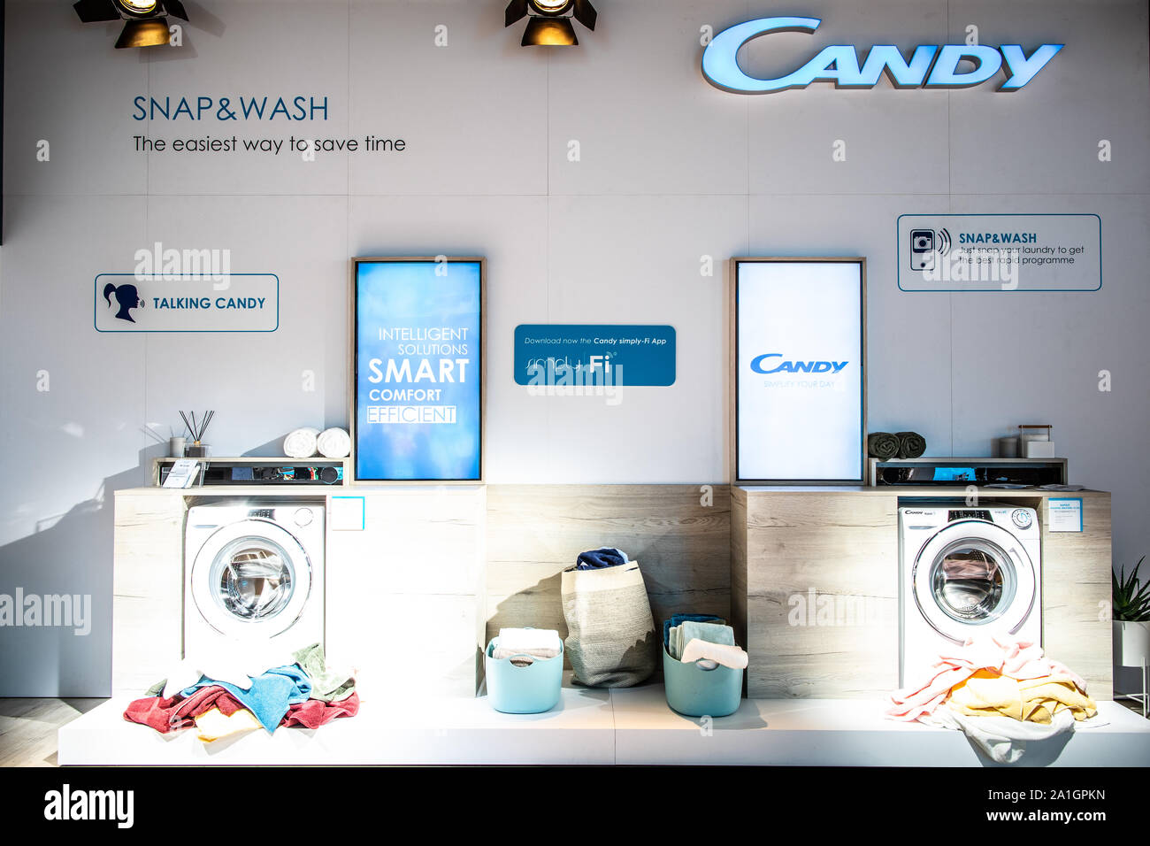 Berlin, Germany, Sep 2019, free-standing Candy Washing Machine on ...