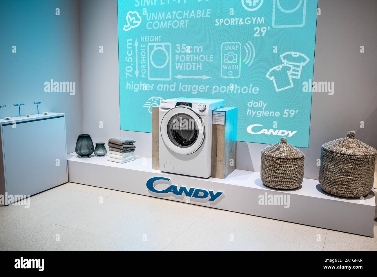 Berlin, Germany, Sep 2019, free-standing Candy Washing Machine on ...