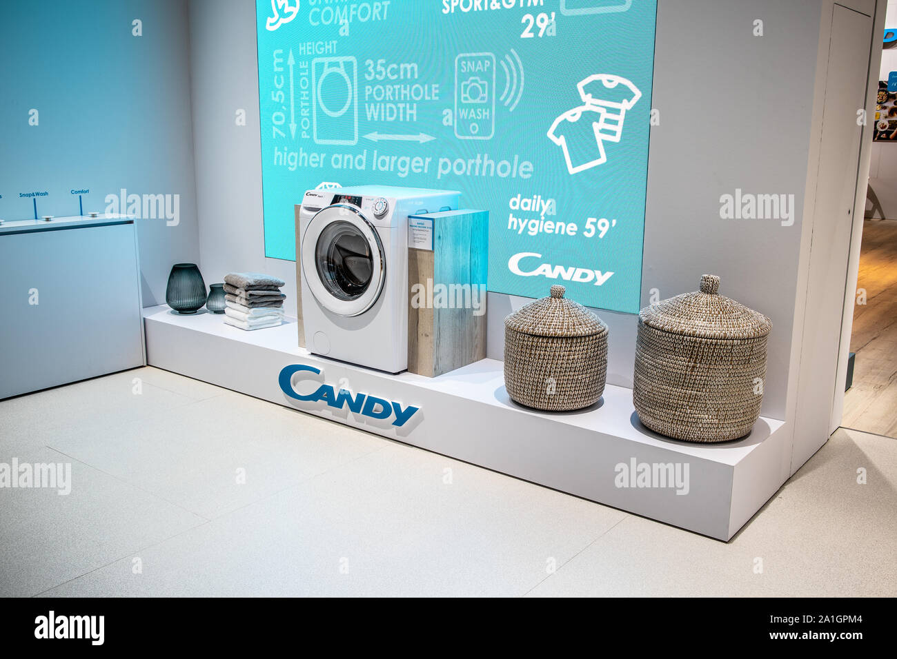 Berlin, Germany, Sep 2019, free-standing Candy Washing Machine on ...