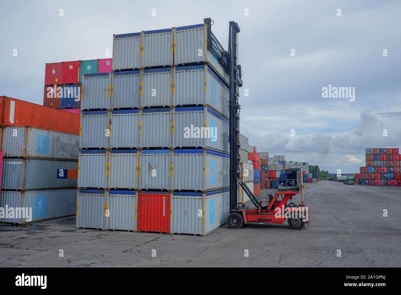 Container handlers Storage containers for import and export Stock Photo ...