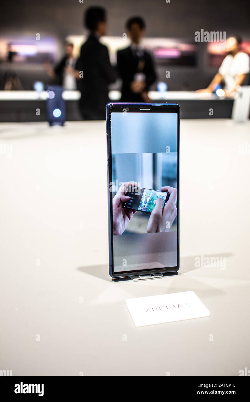 Berlin, Germany, Sep 2019 Sony Xperia 5 CinemaWide display smartphone ...
