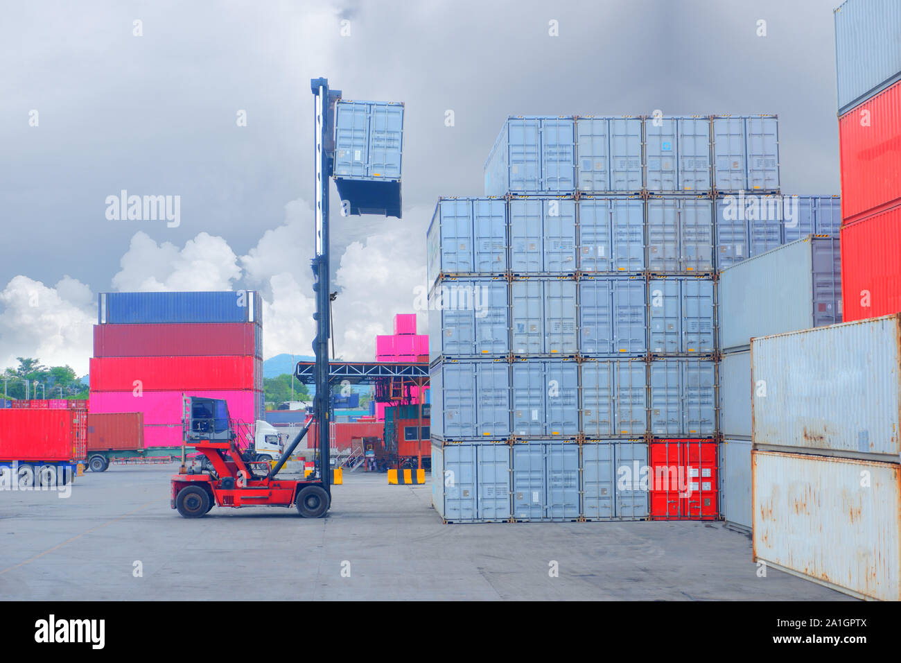 Container handlers Storage containers for import and export Stock Photo ...