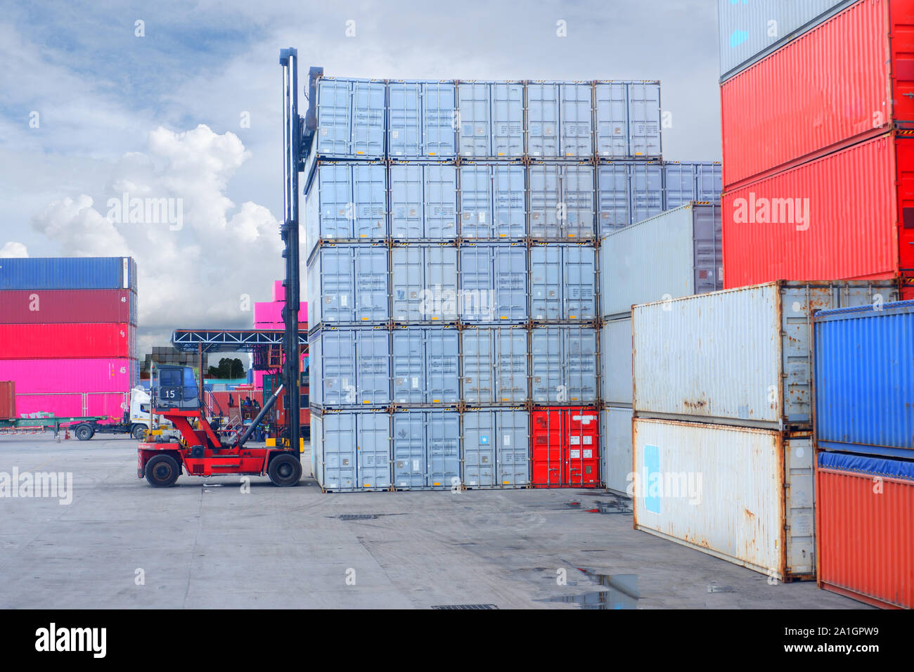 Container handlers Storage containers for import and export Stock Photo ...