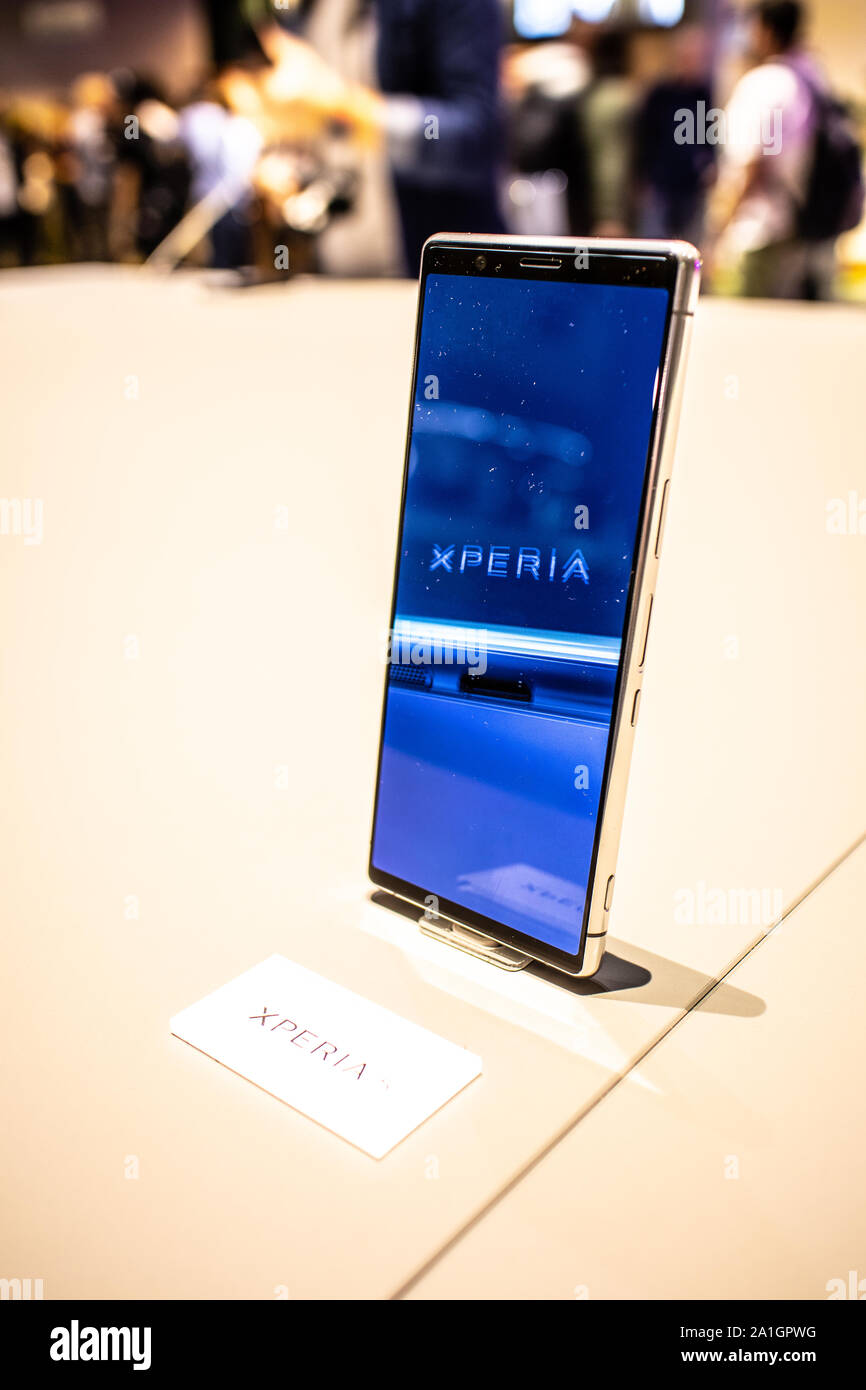Berlin, Germany, Sep 2019 Sony Xperia 5 CinemaWide display smartphone ...
