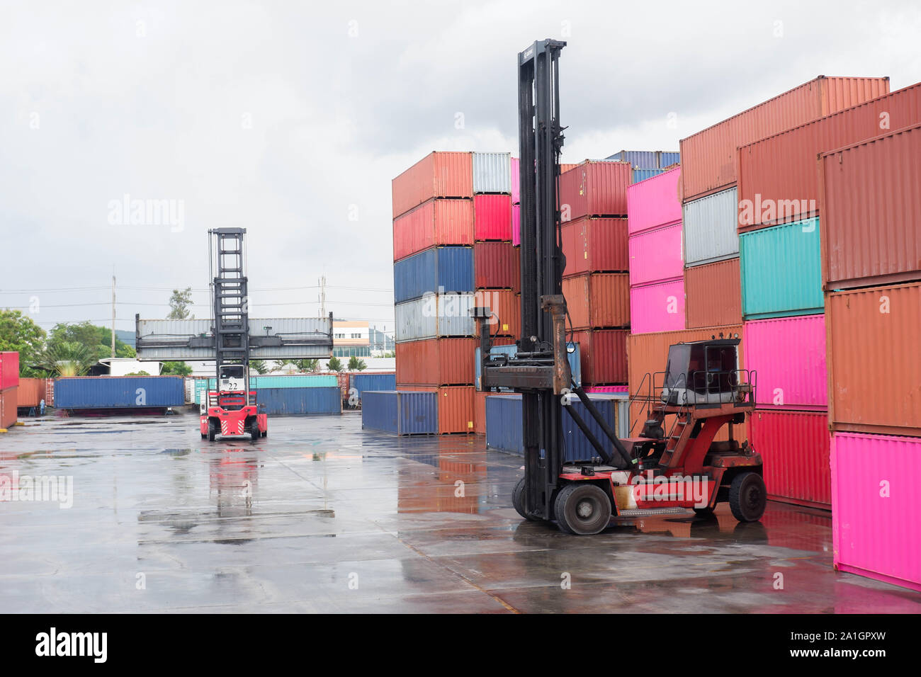 Container handlers Storage containers for import and export Stock Photo ...