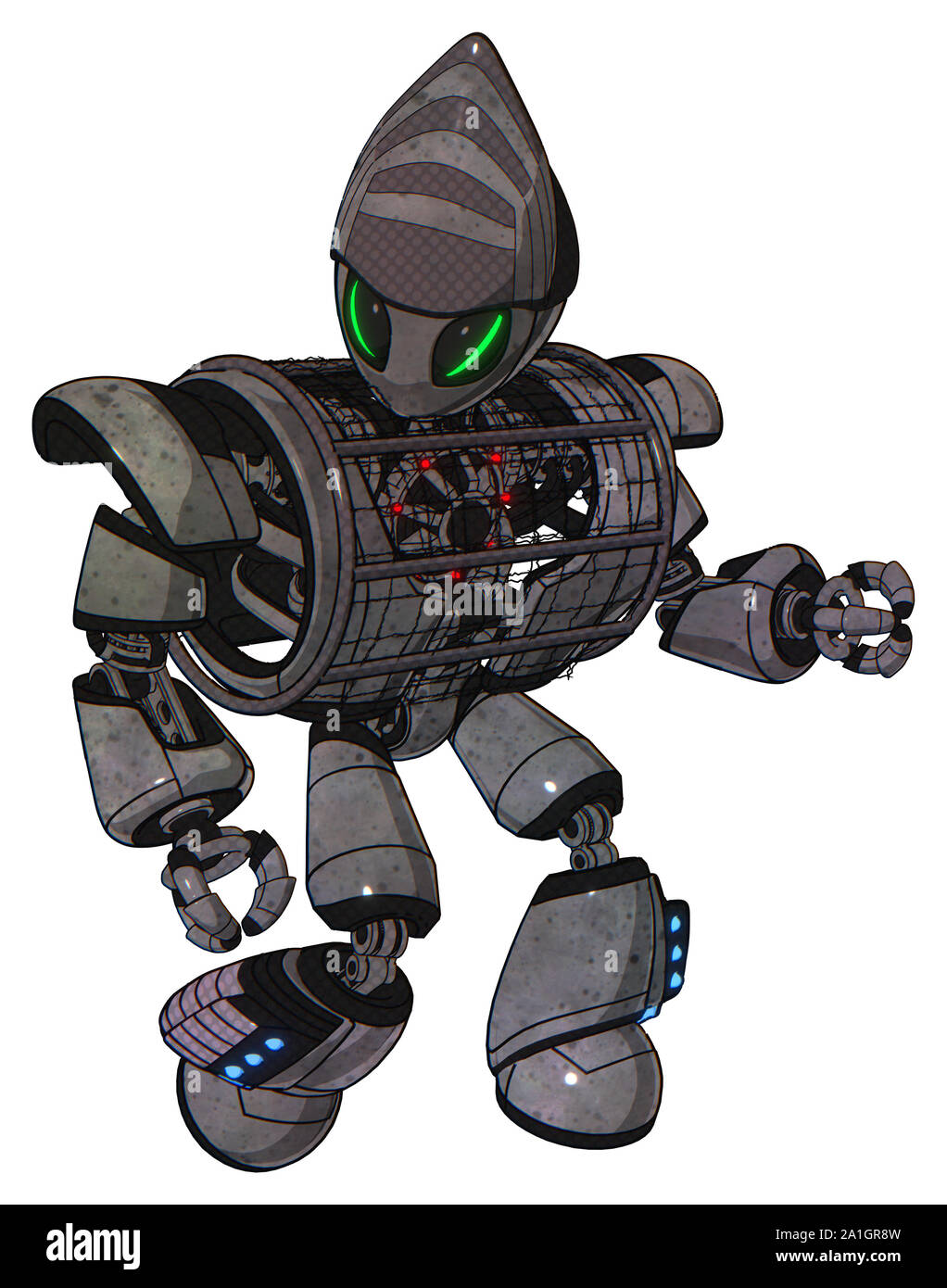 Automaton containing elements: grey alien style head, green demon eyes ...