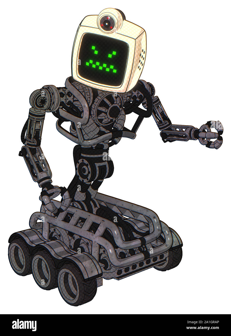 Automaton containing elements: old computer monitor, angry pixels face ...