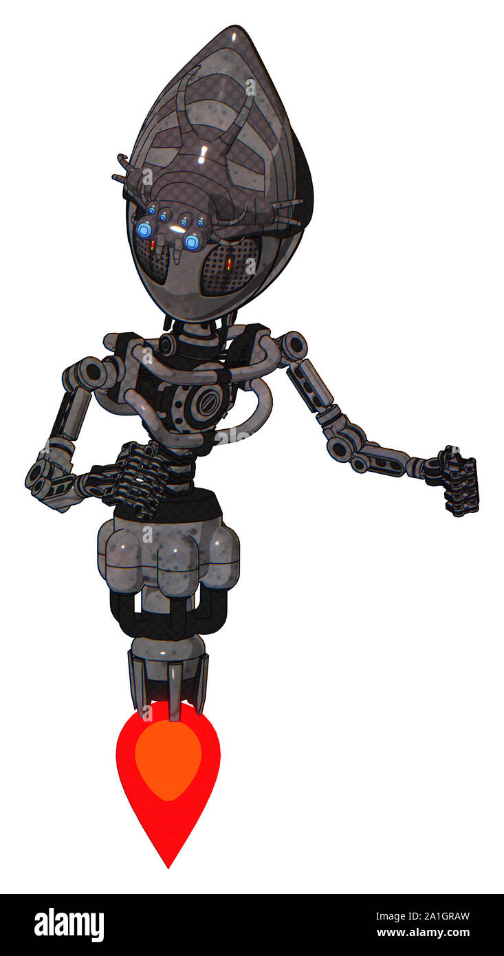 Robot containing elements: grey alien style head, metal grate eyes ...