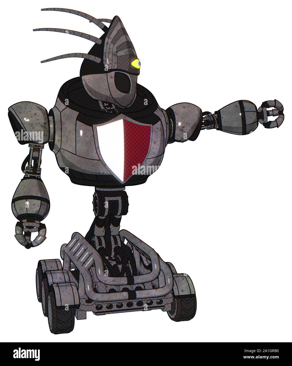 Mech containing elements: grey alien style head, black eyes, eyeball ...