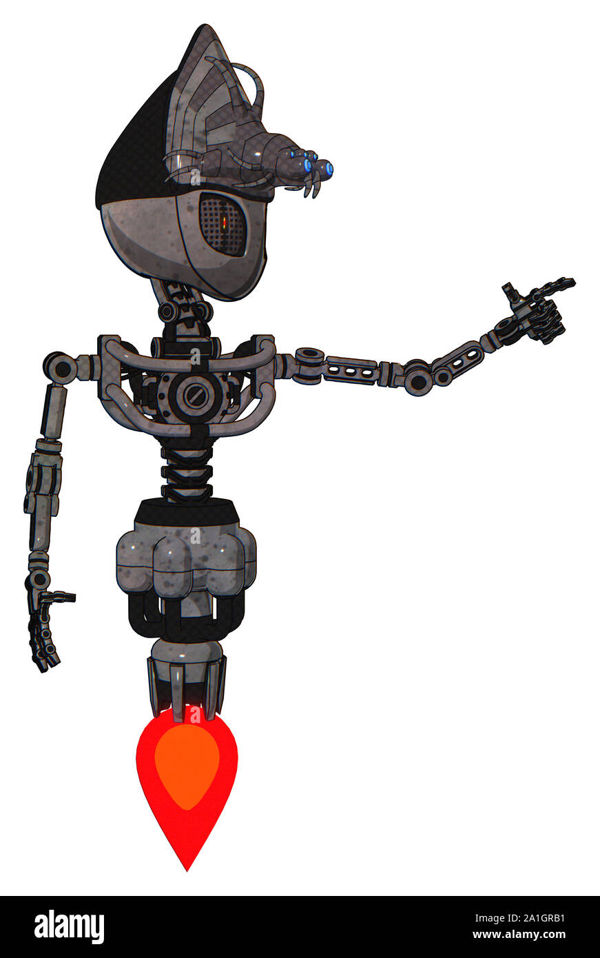 Robot containing elements: grey alien style head, metal grate eyes ...