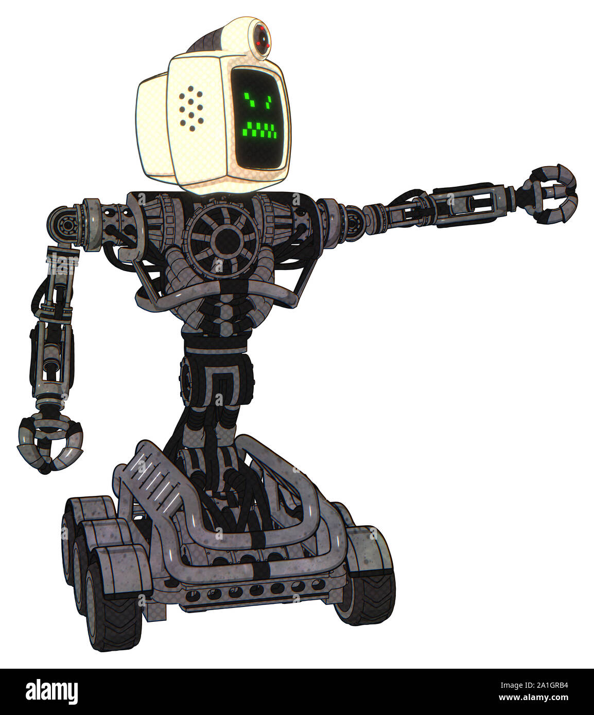 Automaton containing elements: old computer monitor, angry pixels face ...