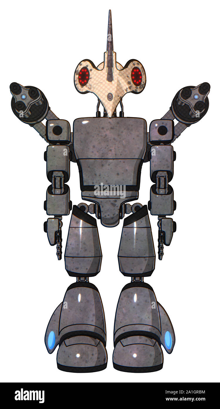 Cyborg containing elements: bird skull head, red led circle eyes, light ...