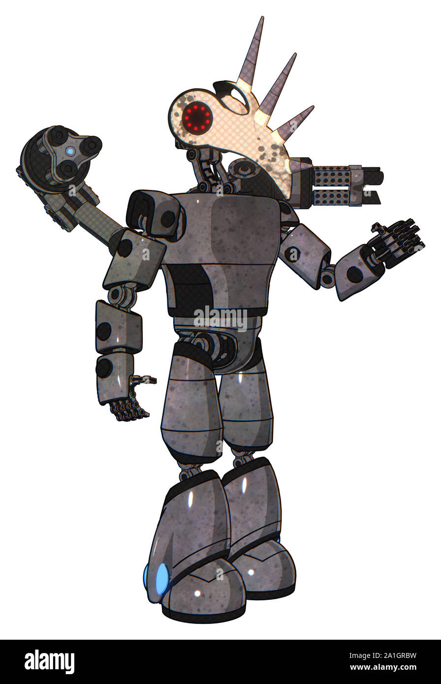 Cyborg containing elements: bird skull head, red led circle eyes, light ...