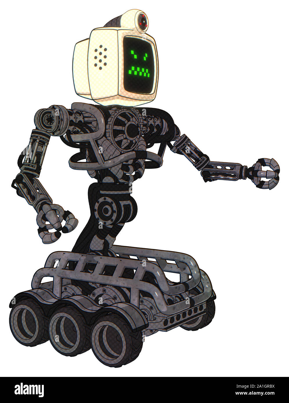 Automaton containing elements: old computer monitor, angry pixels face ...