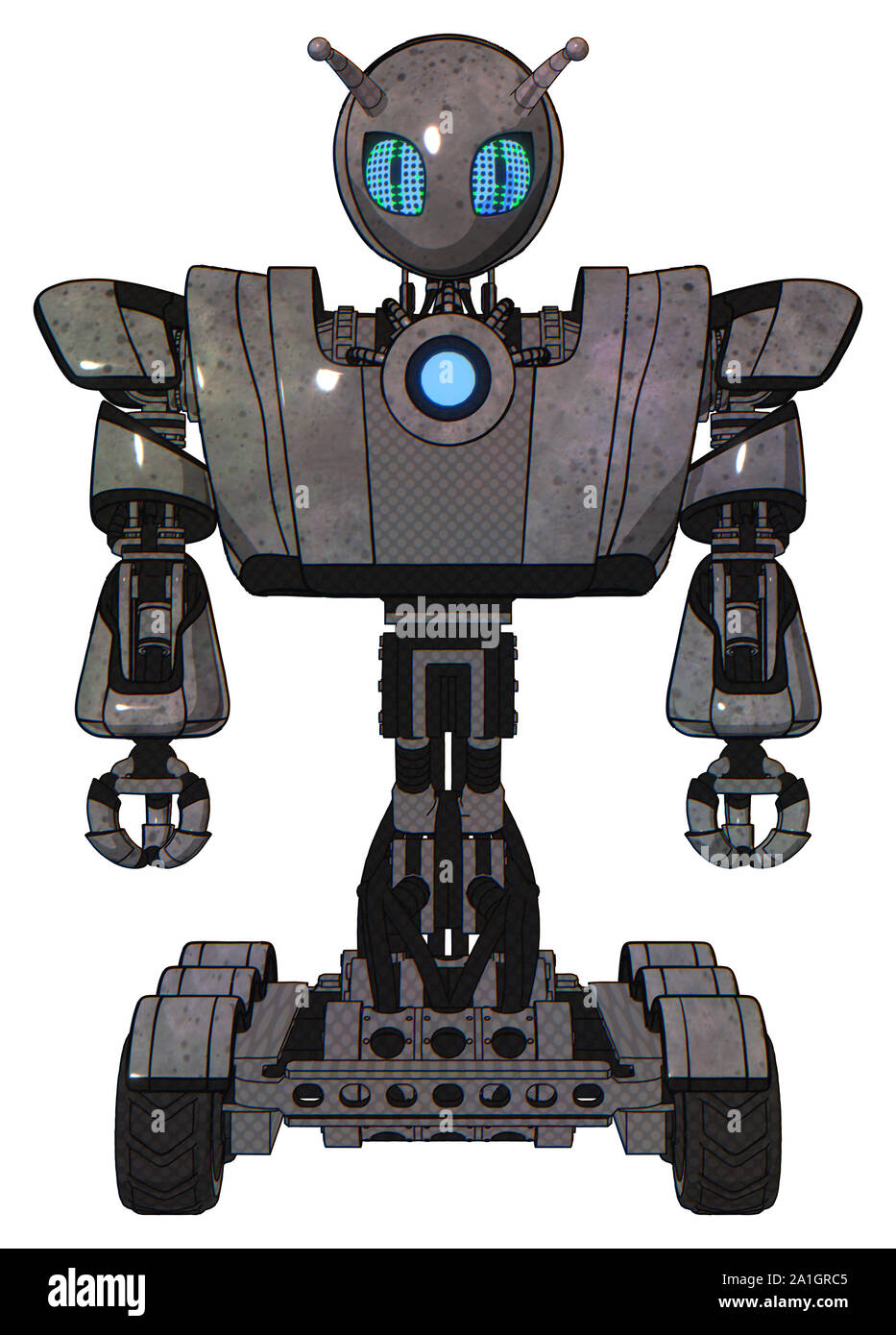 Android containing elements: grey alien style head, blue grate eyes ...