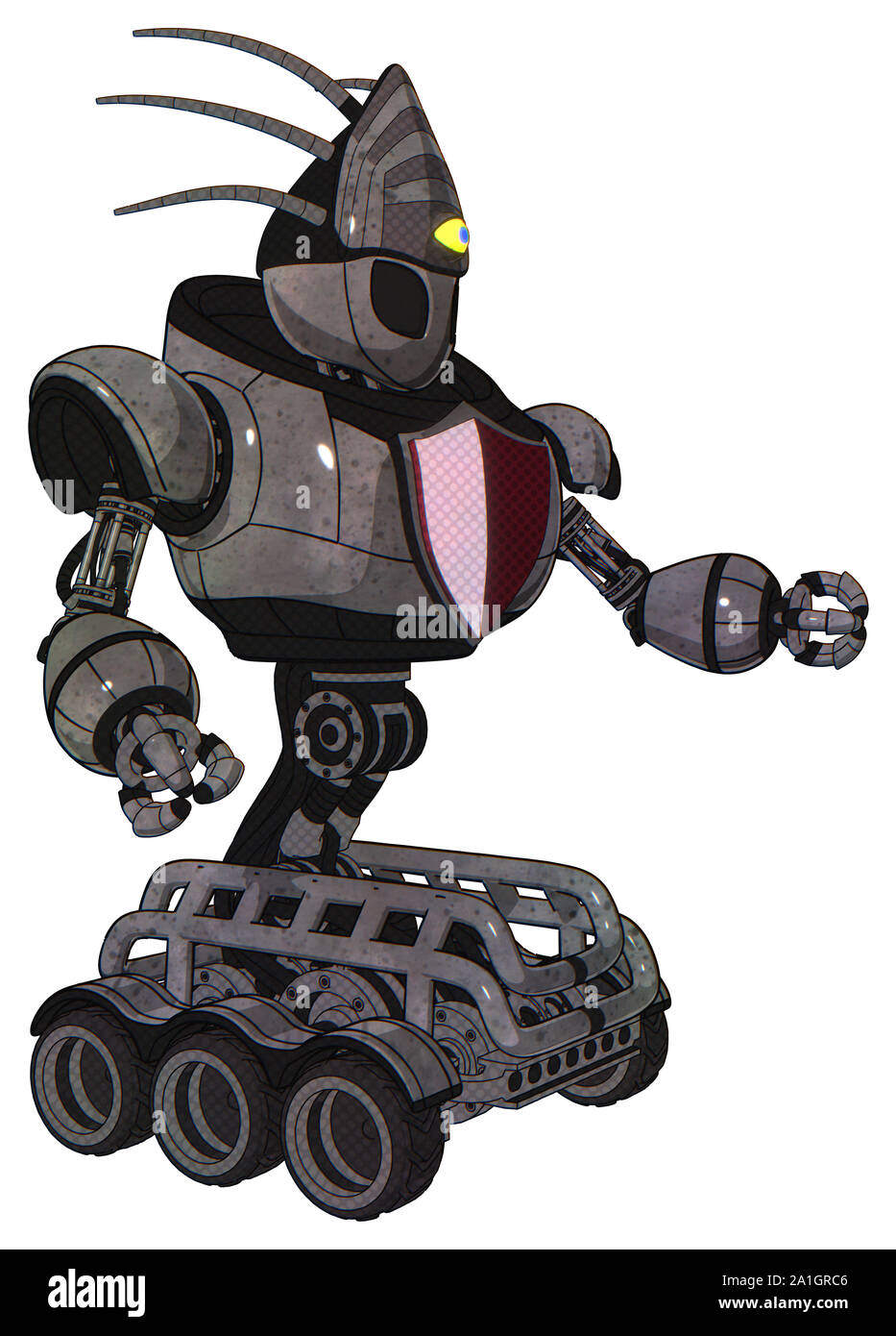 Mech containing elements: grey alien style head, black eyes, eyeball ...