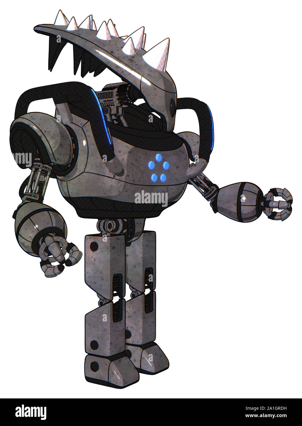 Cyborg containing elements: flat elongated skull head, spikes,, heavy ...