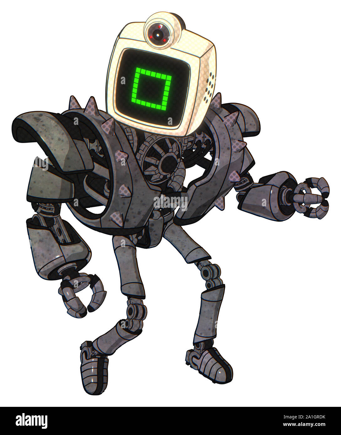 Mech containing elements: old computer monitor, pixel square design ...