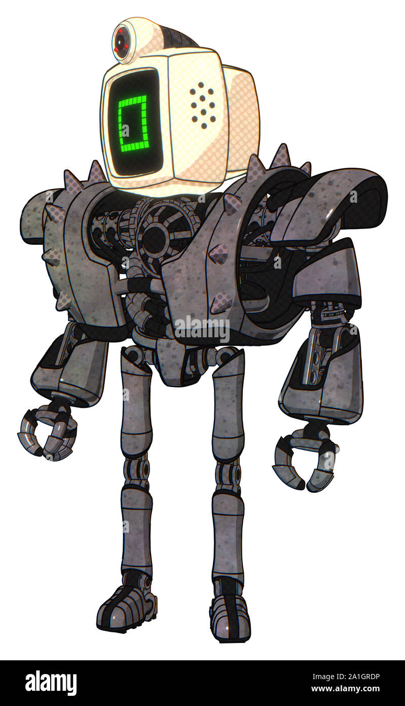 Mech containing elements: old computer monitor, pixel square design ...