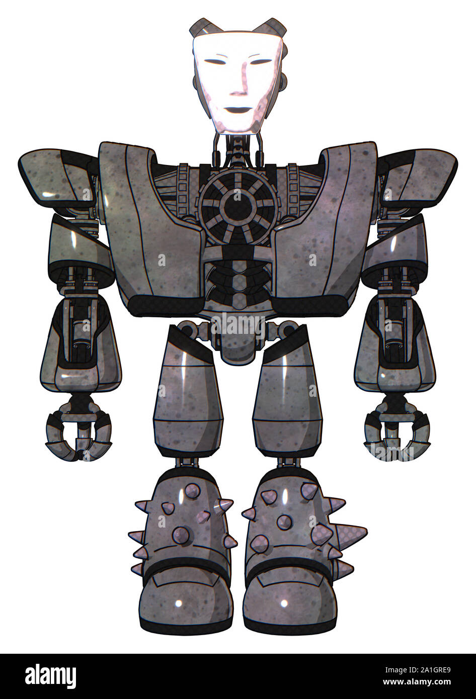 Android containing elements: humanoid face mask, heavy upper chest ...