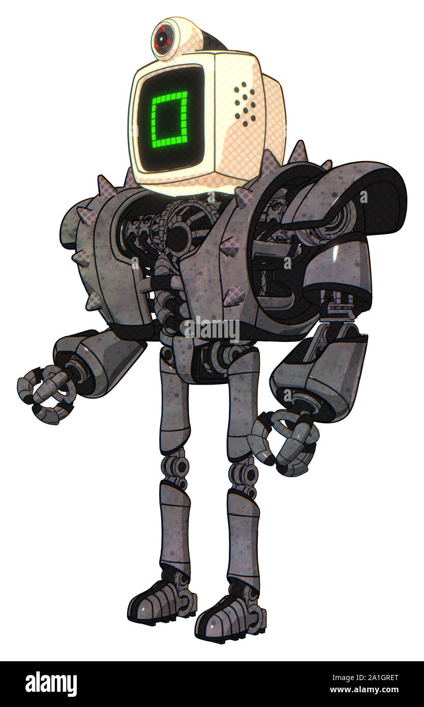 Mech containing elements: old computer monitor, pixel square design ...