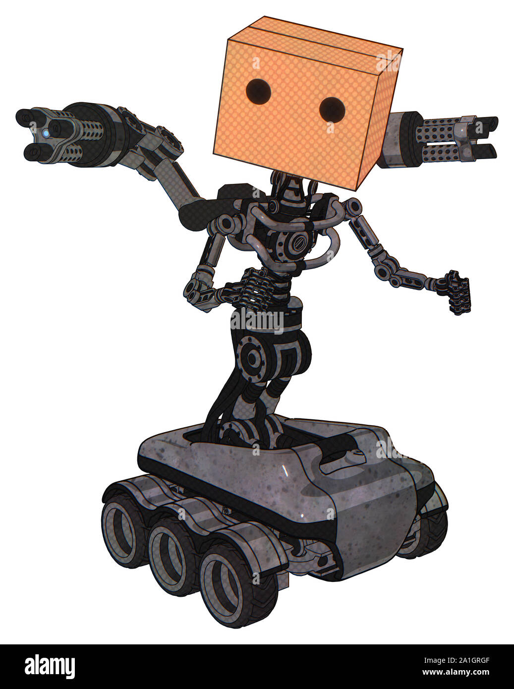 Automaton containing elements: dual retro camera head, cardboard box ...