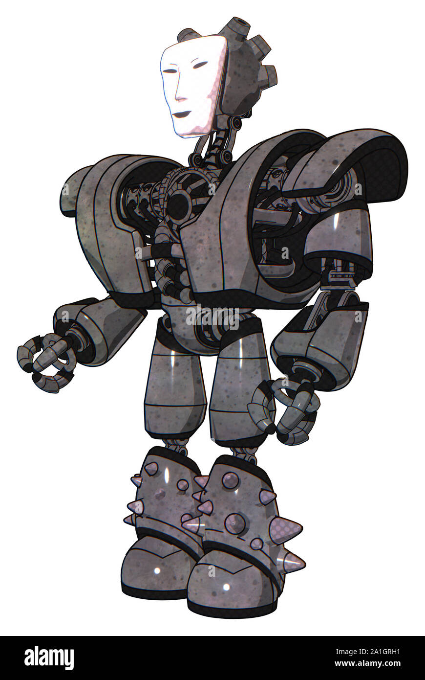 Android containing elements: humanoid face mask, heavy upper chest ...