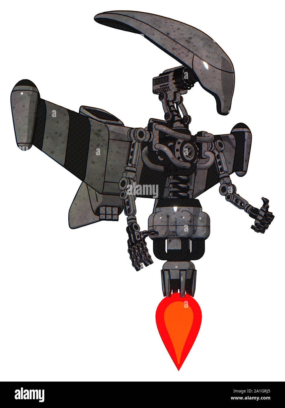 Robot containing elements: flat elongated skull head, light chest ...