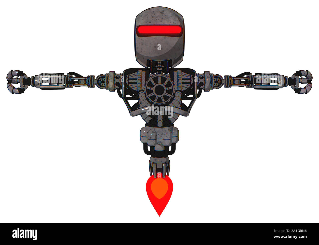 Cyborg containing elements: round head, horizontal red visor, heavy ...