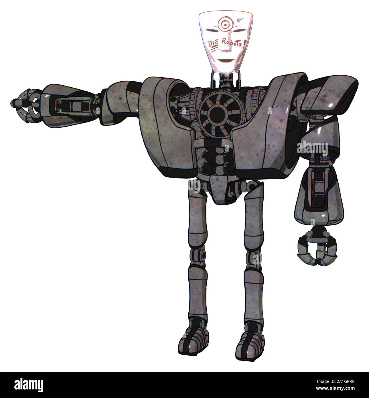 Automaton containing elements: humanoid face mask, die robots graffiti ...