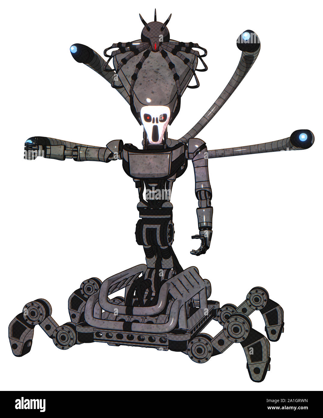 Android containing elements: flat elongated skull head, spider crown ...