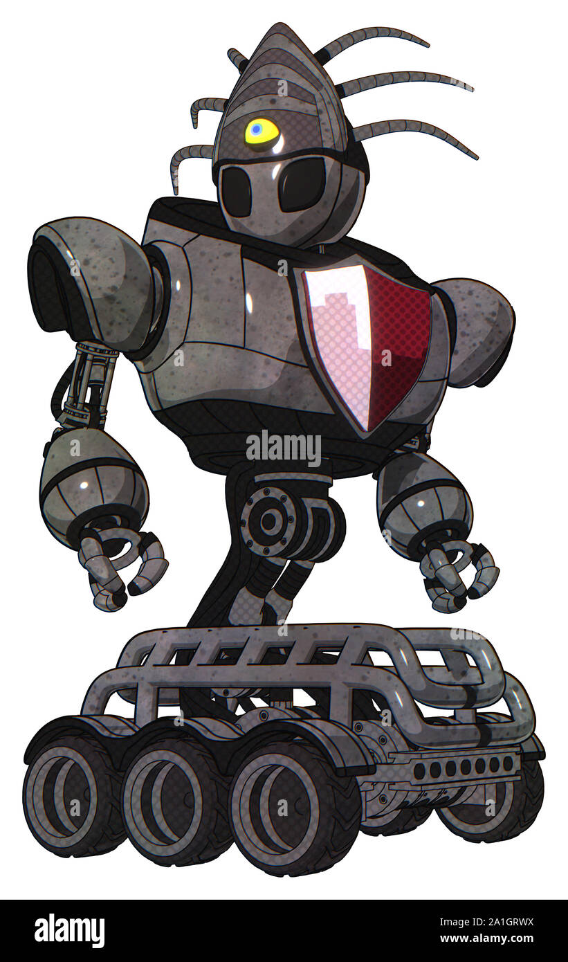 Mech containing elements: grey alien style head, black eyes, eyeball ...