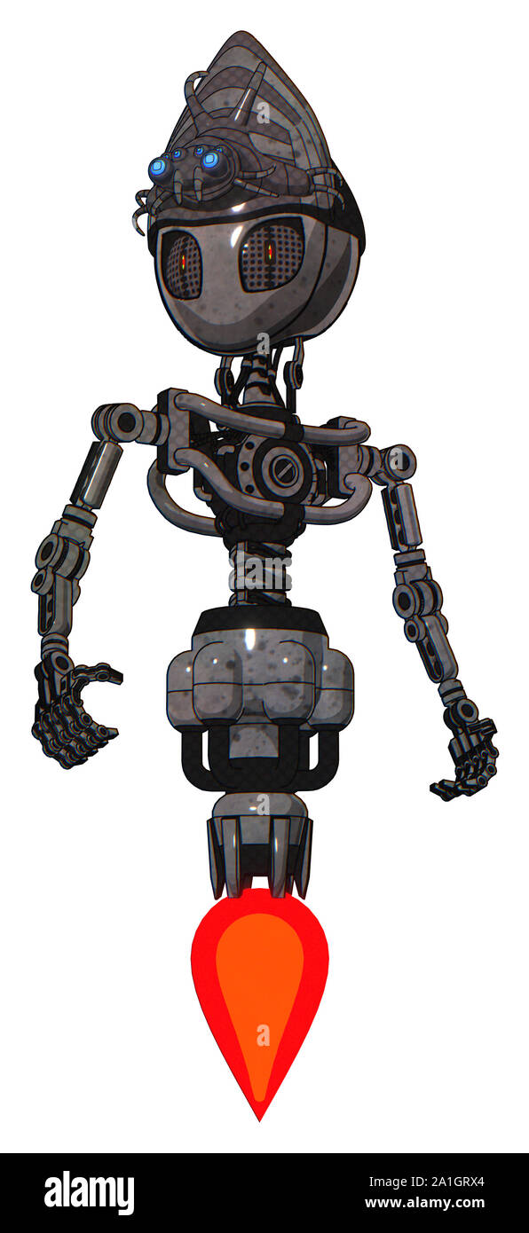 Robot containing elements: grey alien style head, metal grate eyes ...
