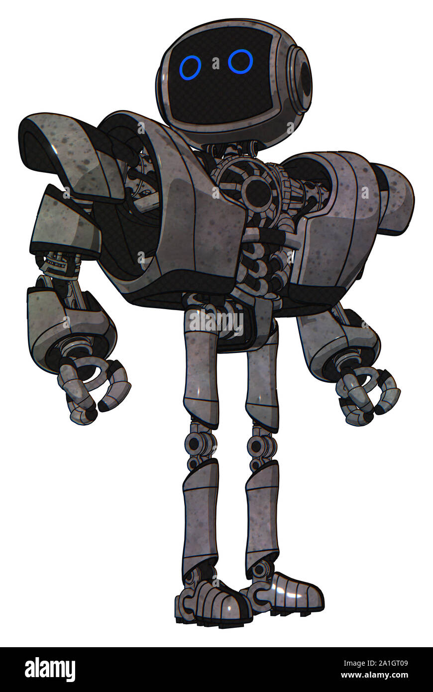 Bot containing elements: digital display head, circle eyes, heavy upper ...