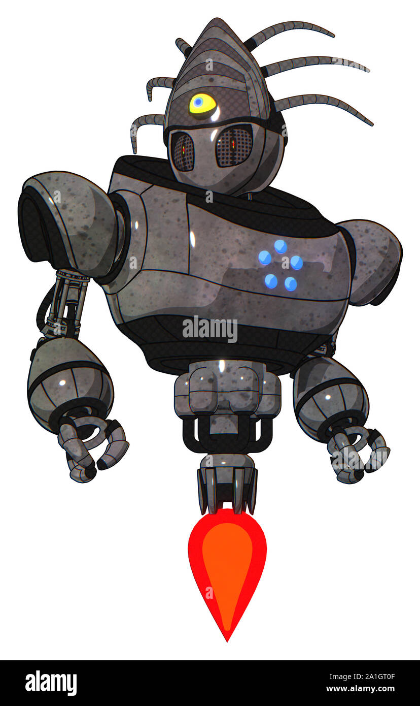 Mech containing elements: grey alien style head, metal grate eyes ...