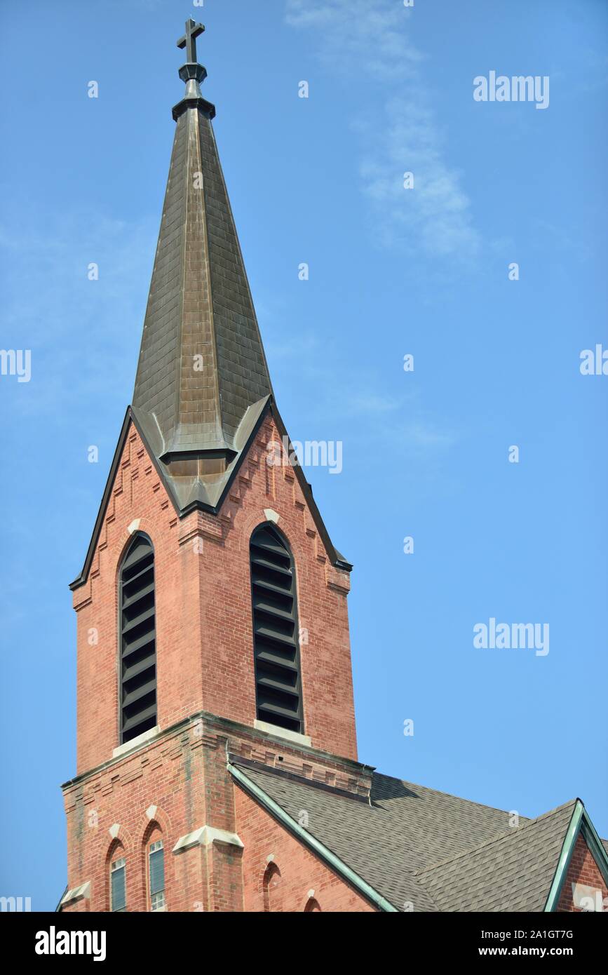 Illinois, USA. Steeple and church structure of St. John the Baptist ...