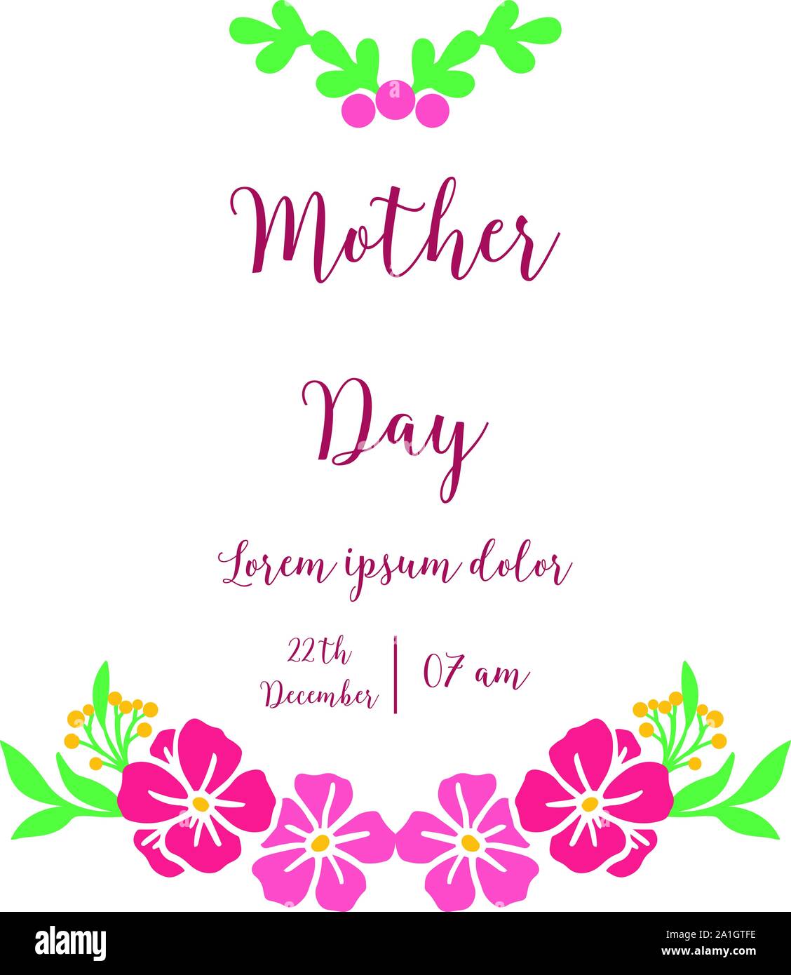 Lettering of mother day with elegant pink rose flower frame. Vector ...